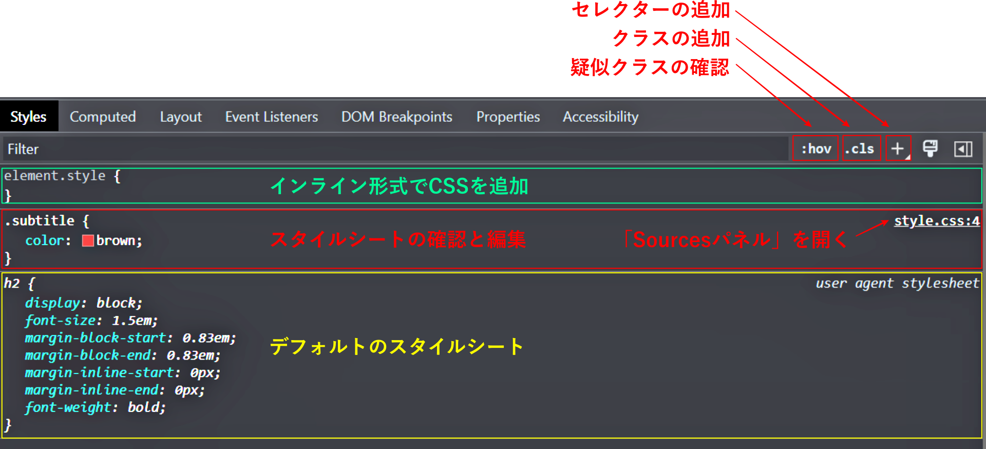 Chromeデベロッパーツール上でCSSを編集する方法